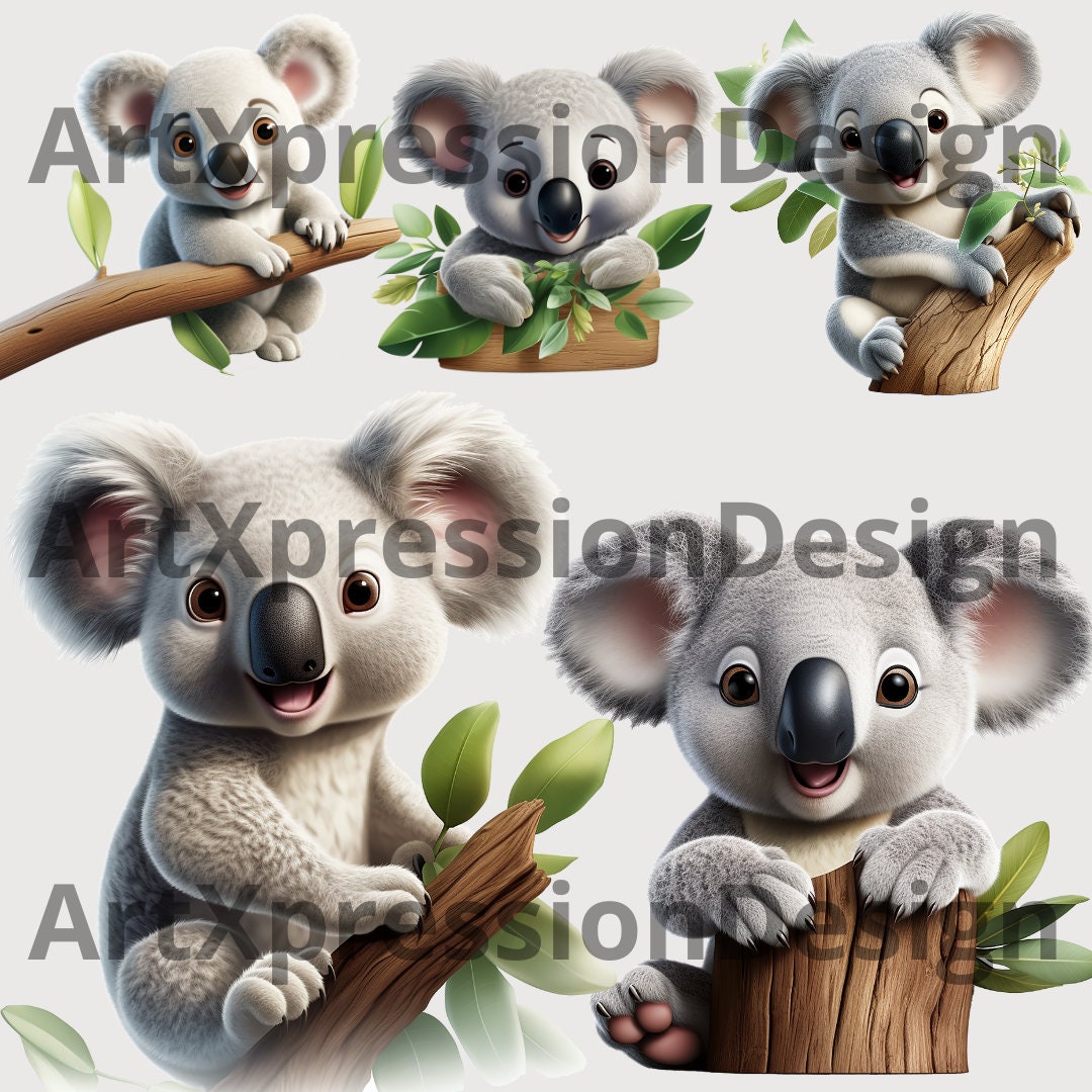 Koalas Clipart Cute Cartoon Clipart, Koalas Clipart Set, Koalas Instant ...