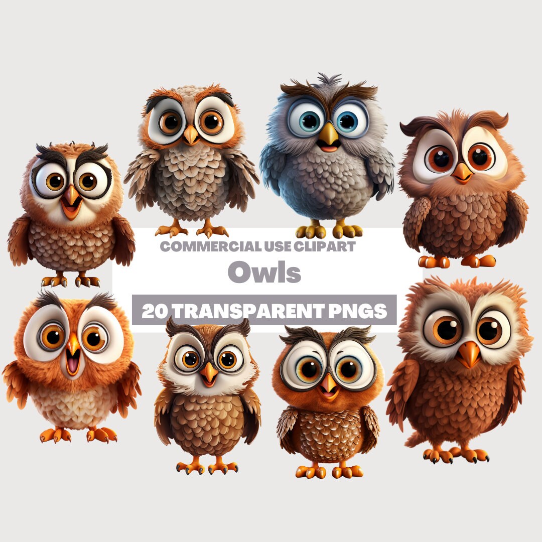 Owls Clipart Cute Cartoon Clipart, Owls Clipart Set, Owls Instant ...
