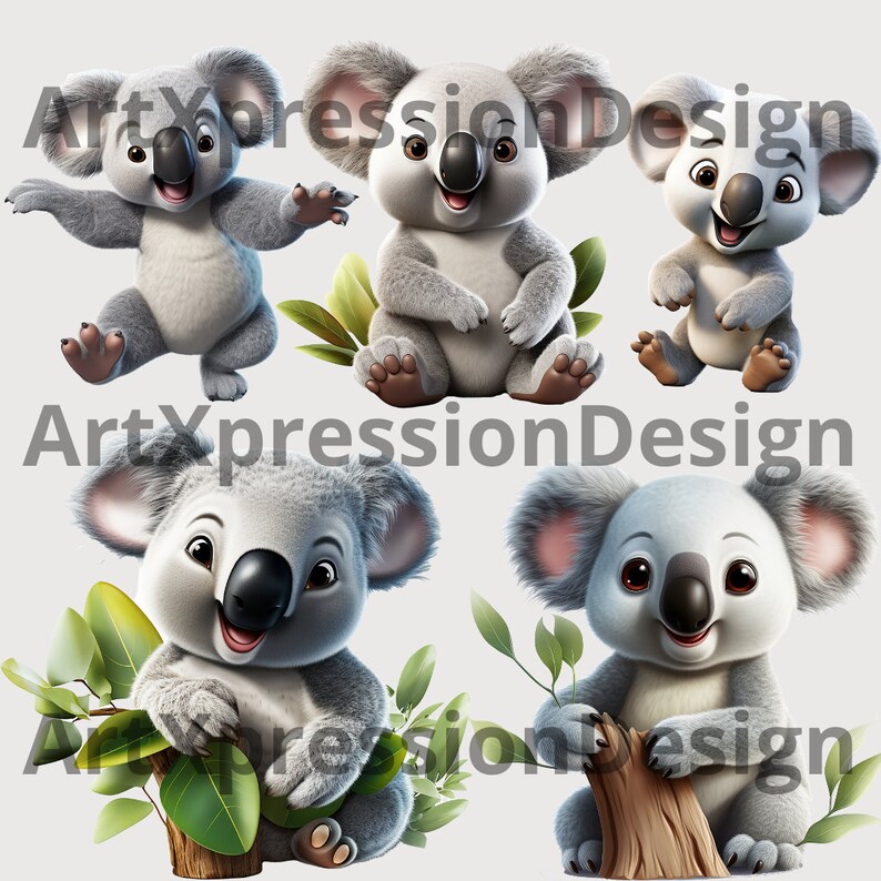 Koalas Clipart - Cute Cartoon Clipart, Koalas Clipart Set, Koalas ...