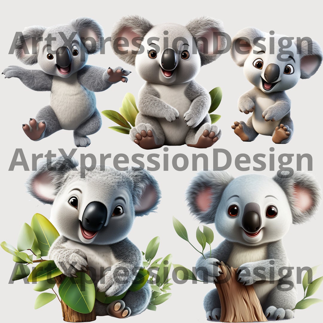 Koalas Clipart - Cute Cartoon Clipart, Koalas Clipart Set, Koalas ...