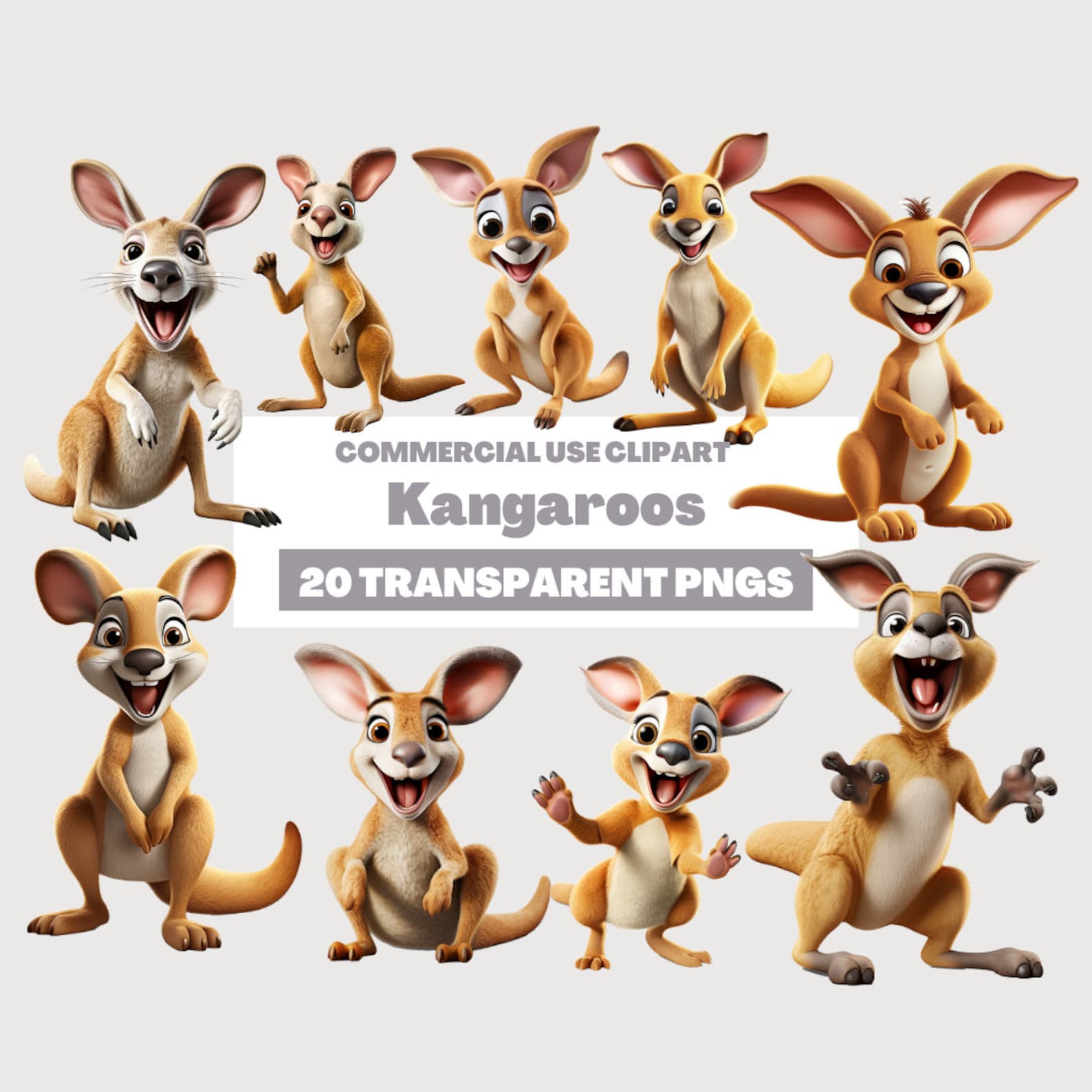 Kangaroos Clipart - Cute Cartoon Clipart, Kangaroos Clipart Set ...