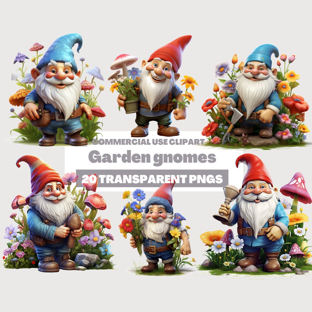 Garden Gnomes Clipart - Cute Cartoon Clipart, Garden Gnomes Clipart Set ...