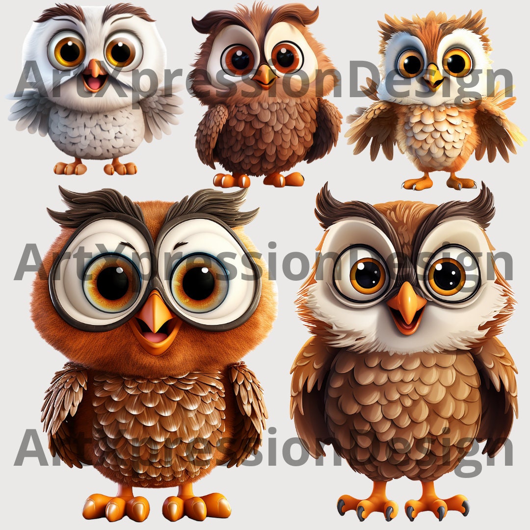 Owls Clipart Cute Cartoon Clipart, Owls Clipart Set, Owls Instant ...