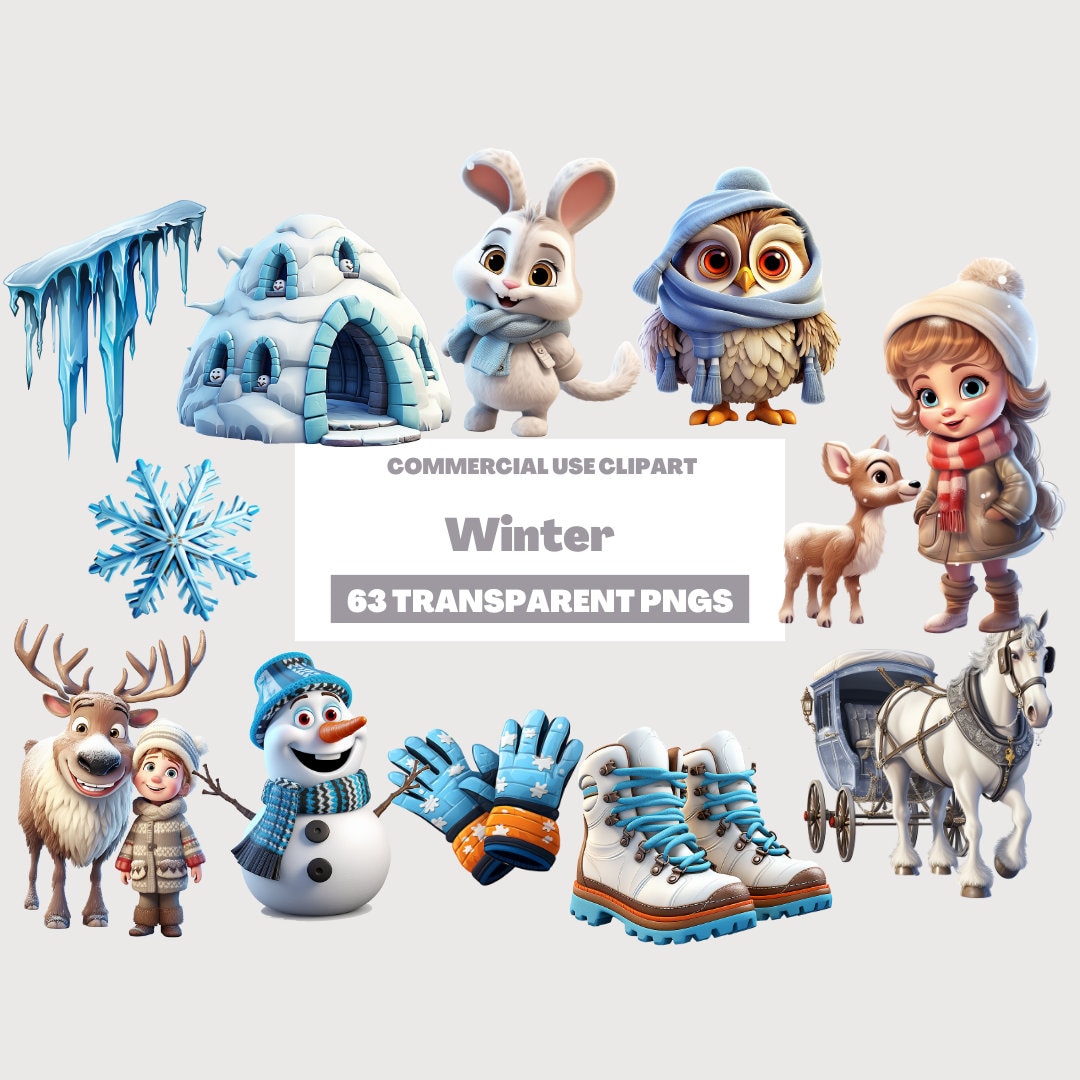 Winter Clipart - Cute Cartoon Clipart, Winter Clipart Set, Winter ...