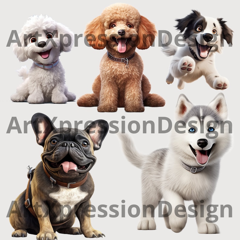 Dogs Clipart - Cute Cartoon Clipart, Dogs Clipart Set, Dogs - Instant ...