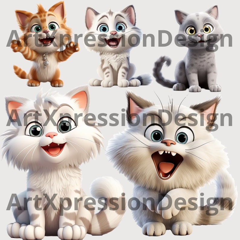 Cats Clipart - Cute Cartoon Clipart, Cats Clipart Set, Cats - Instant ...