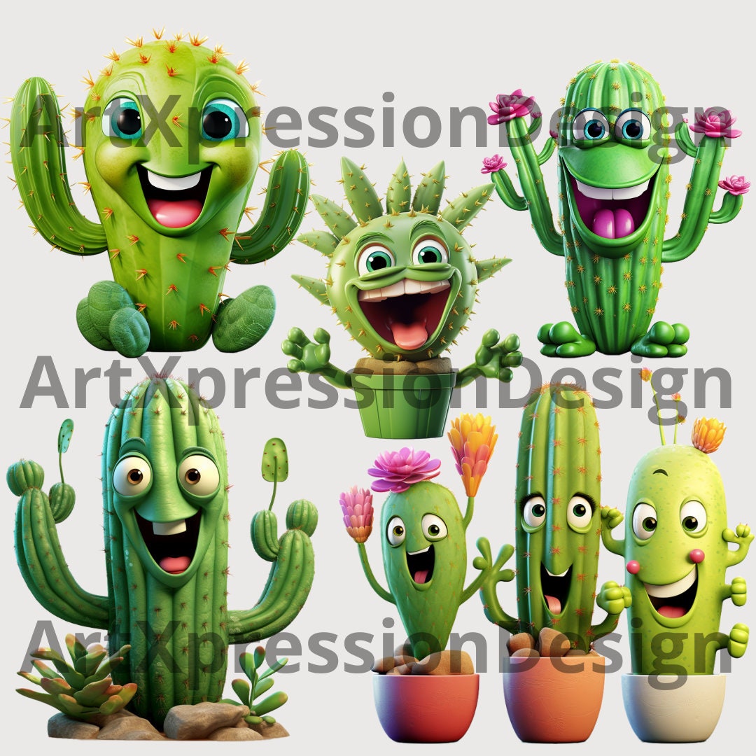 Cactus Clipart - Cute Cartoon Clipart, Cacti Clipart Set, Happy Cacti ...