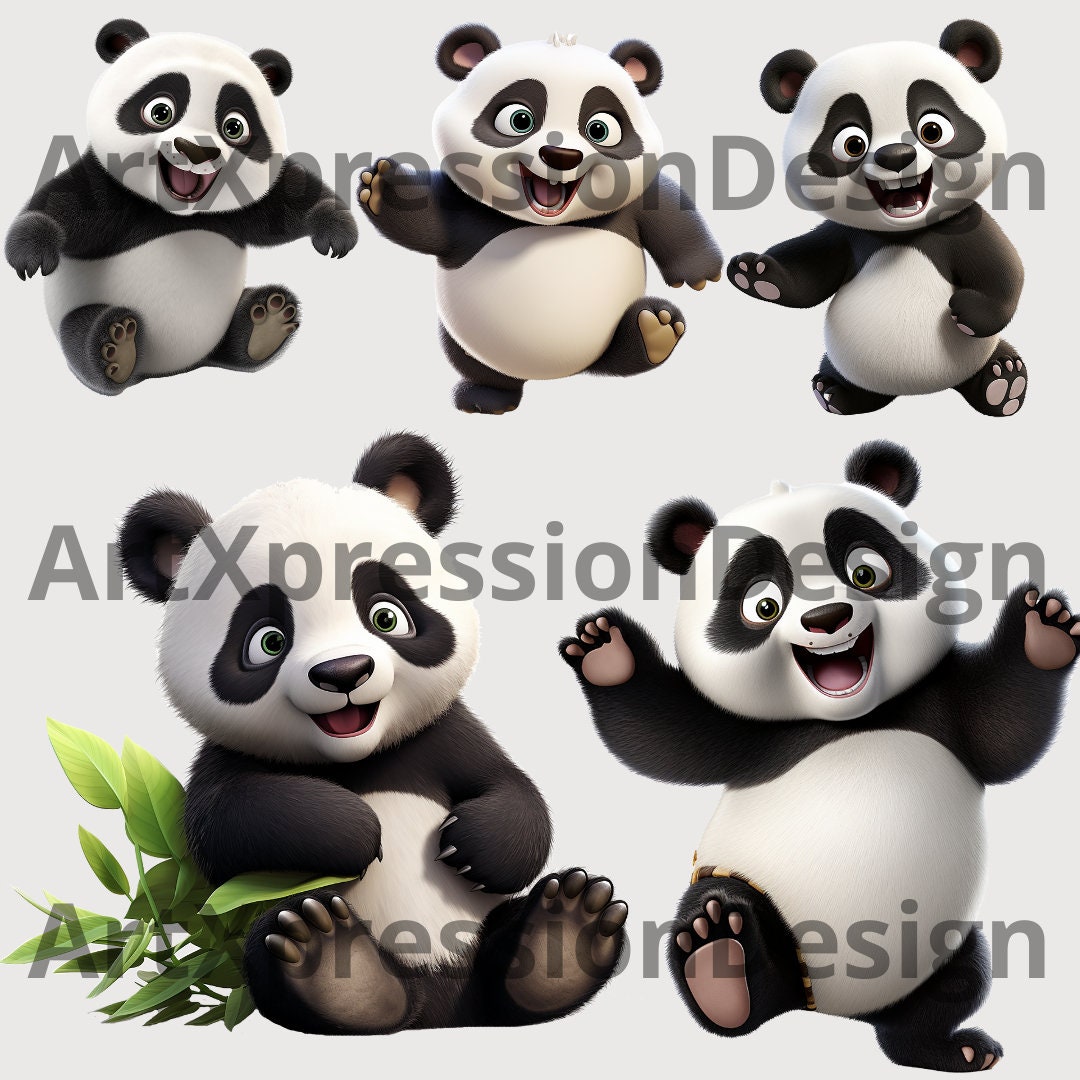 Pandas Clipart Cute Cartoon Clipart Pandas Clipart Set - Etsy