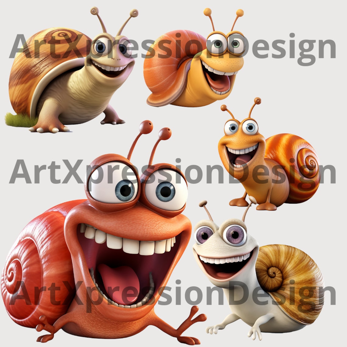 Snails Clipart - Cute Cartoon Clipart, Snails Clipart Set, Snails ...