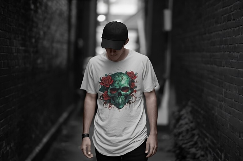 Skull With Roses PNG, Skull Graffiti Style, Red Roses, Commercial Use ...