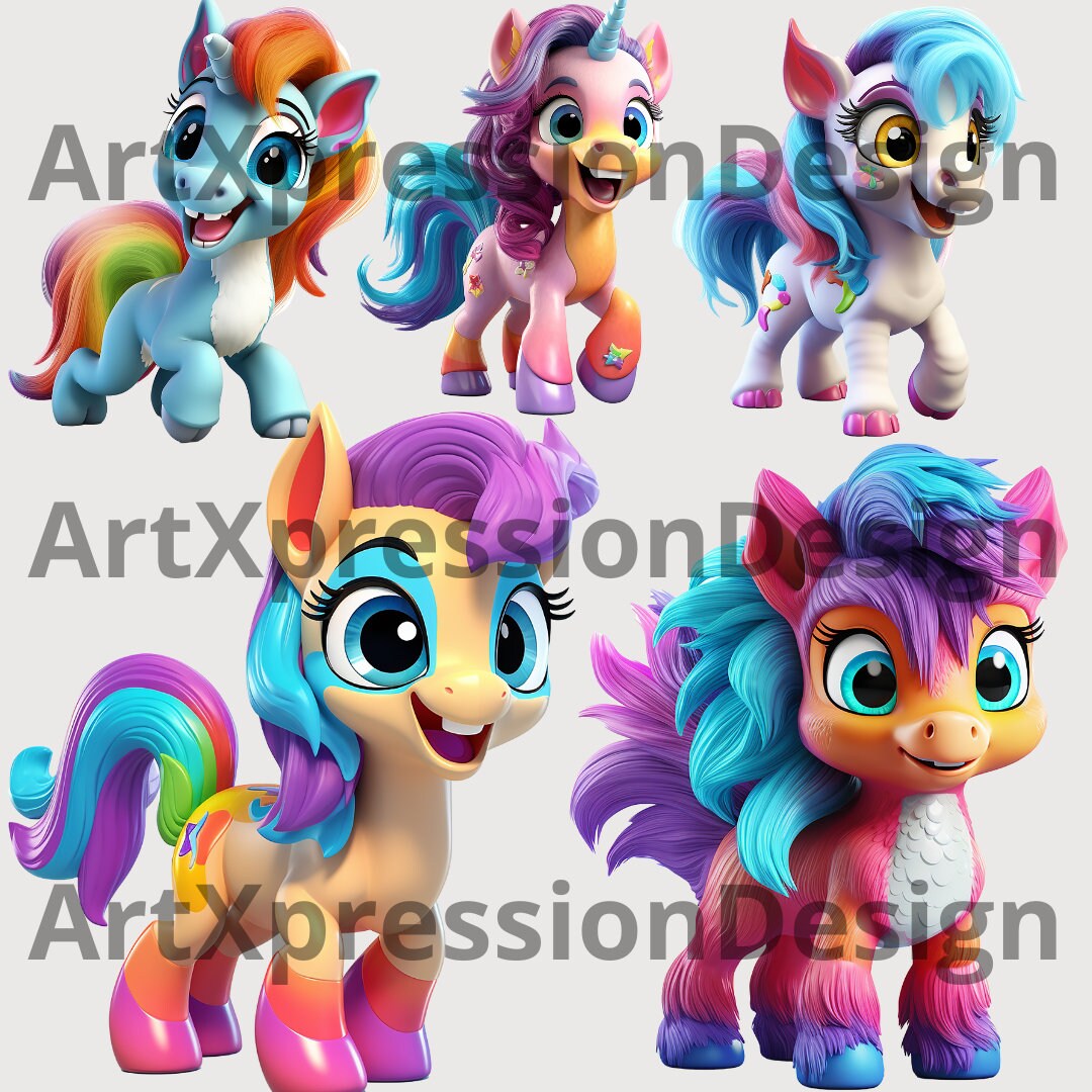 Rainbow Ponies Clipart Cute Cartoon Clipart, Pony Clipart Set, Pony ...