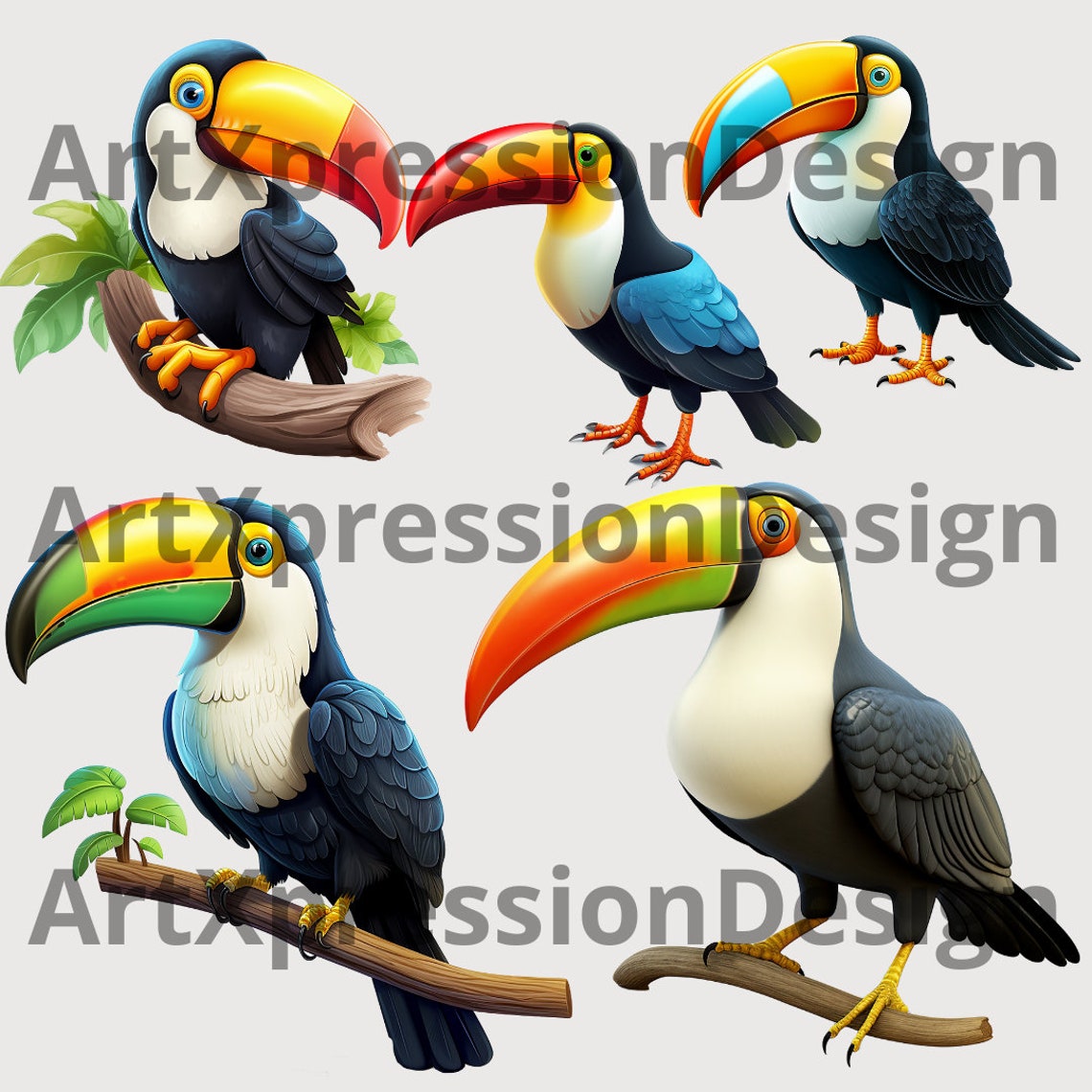 Toucans Clipart Cute Cartoon Clipart, Toucans Clipart Set, Toucans ...