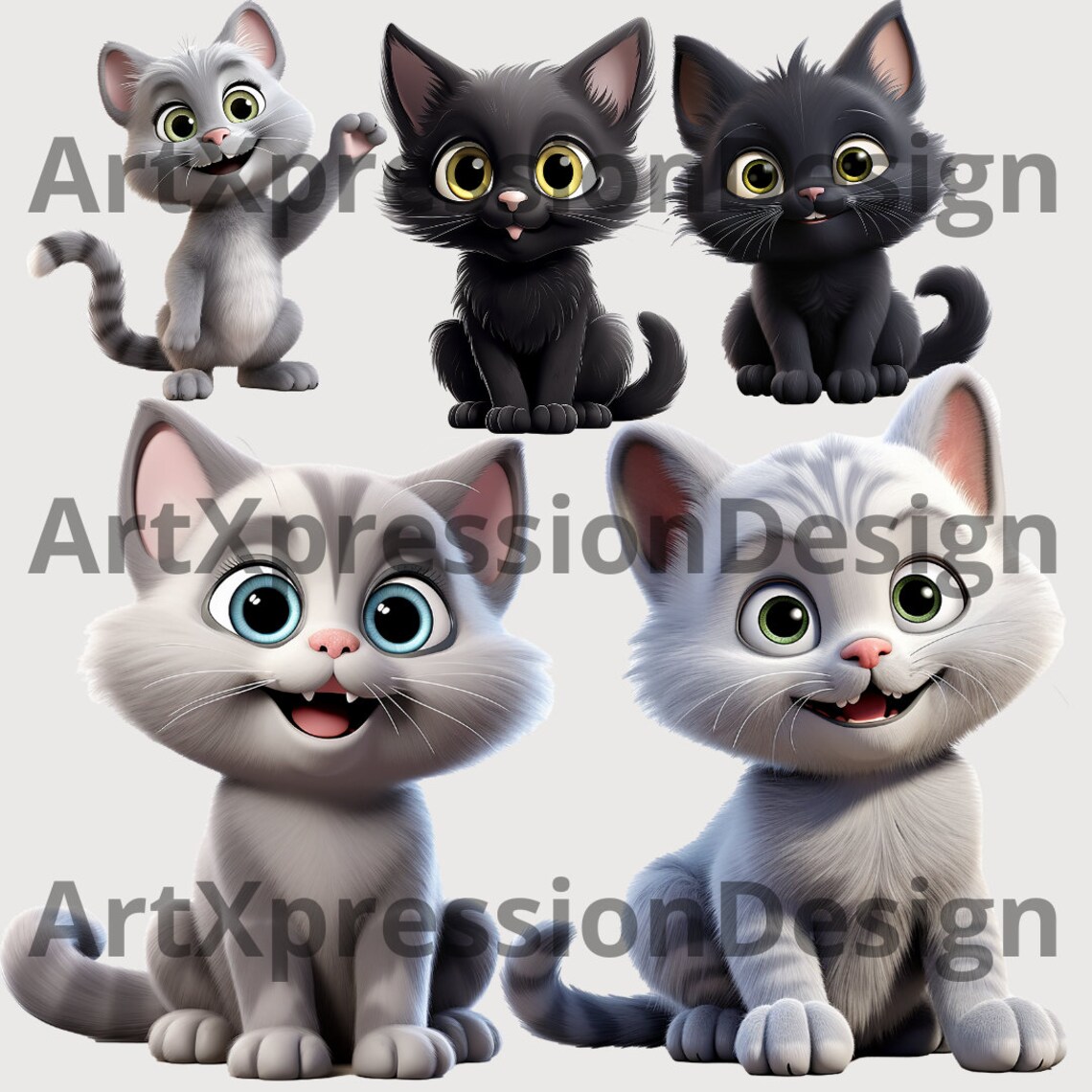 Cats Clipart Cute Cartoon Clipart, Cats Clipart Set, Cats Instant ...