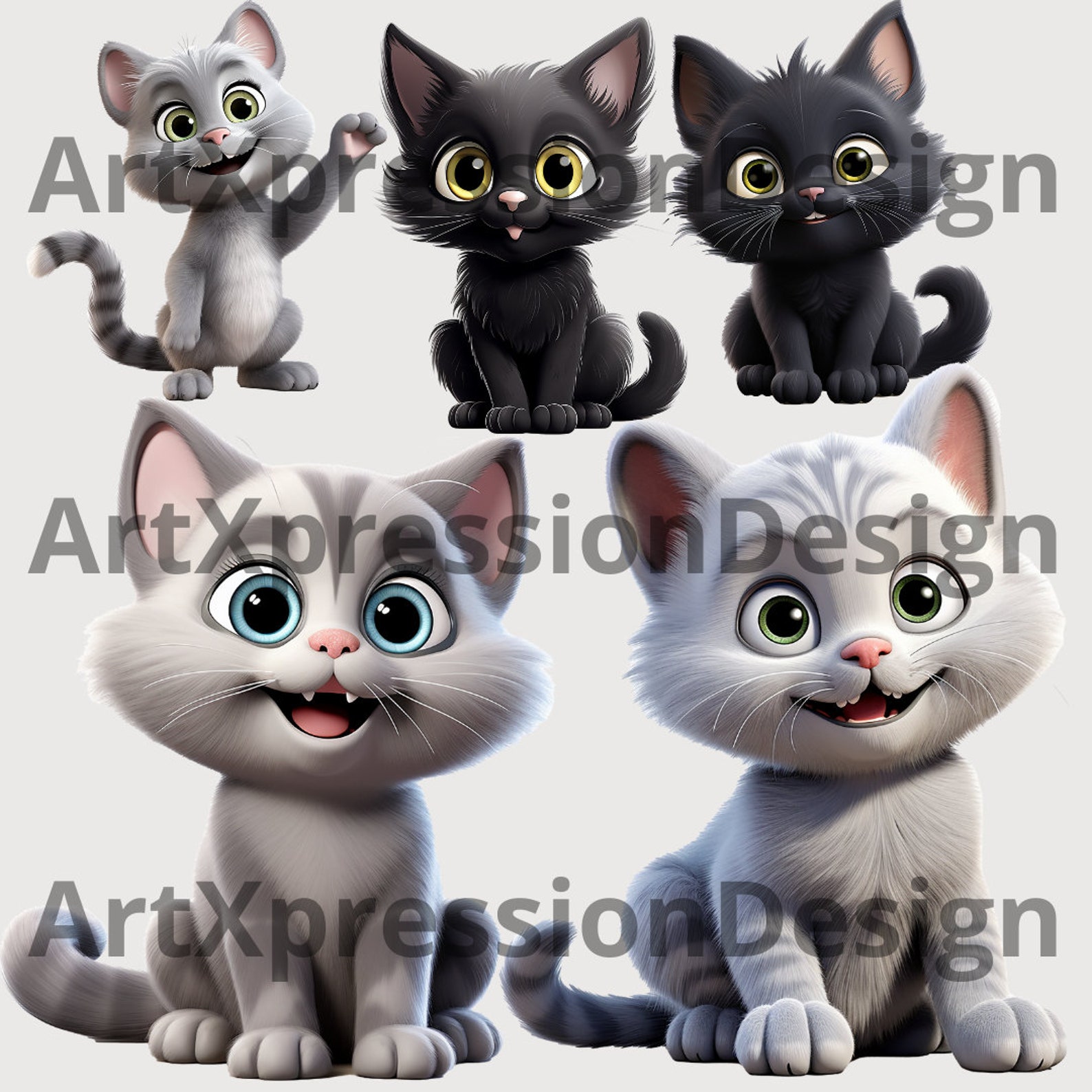 Cats Clipart - Cute Cartoon Clipart, Cats Clipart Set, Cats - Instant ...