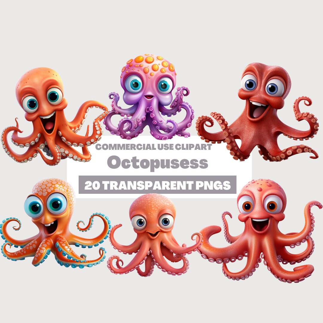 Octopuses Clipart - Cute Cartoon Clipart, Octopuses Clipart Set ...