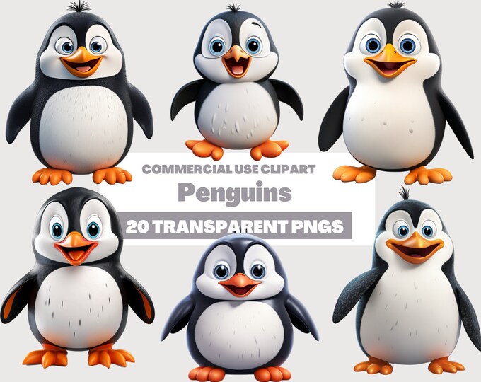 Kawaii Animated Penguins Clipart for Sublimation Design Cute Penguin ...
