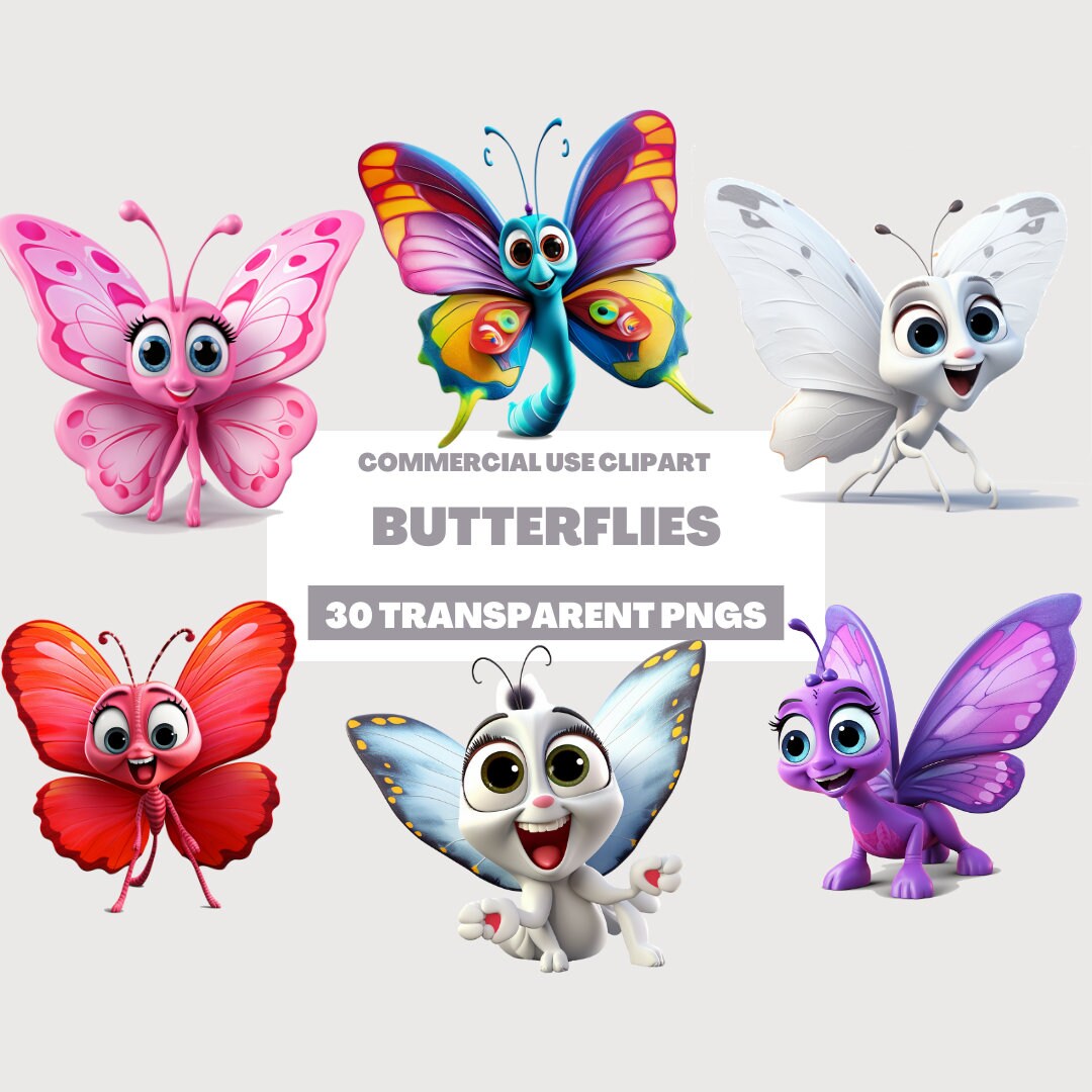 30 Butterflies PNG, Clipart Bundle, Butterflies Illustrations, Cute ...