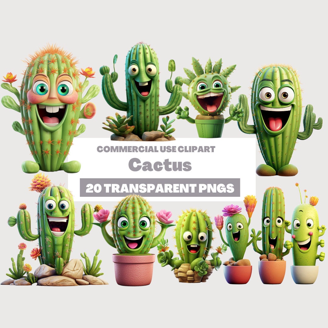 Cactus Clipart - Cute Cartoon Clipart, Cacti Clipart Set, Happy Cacti ...