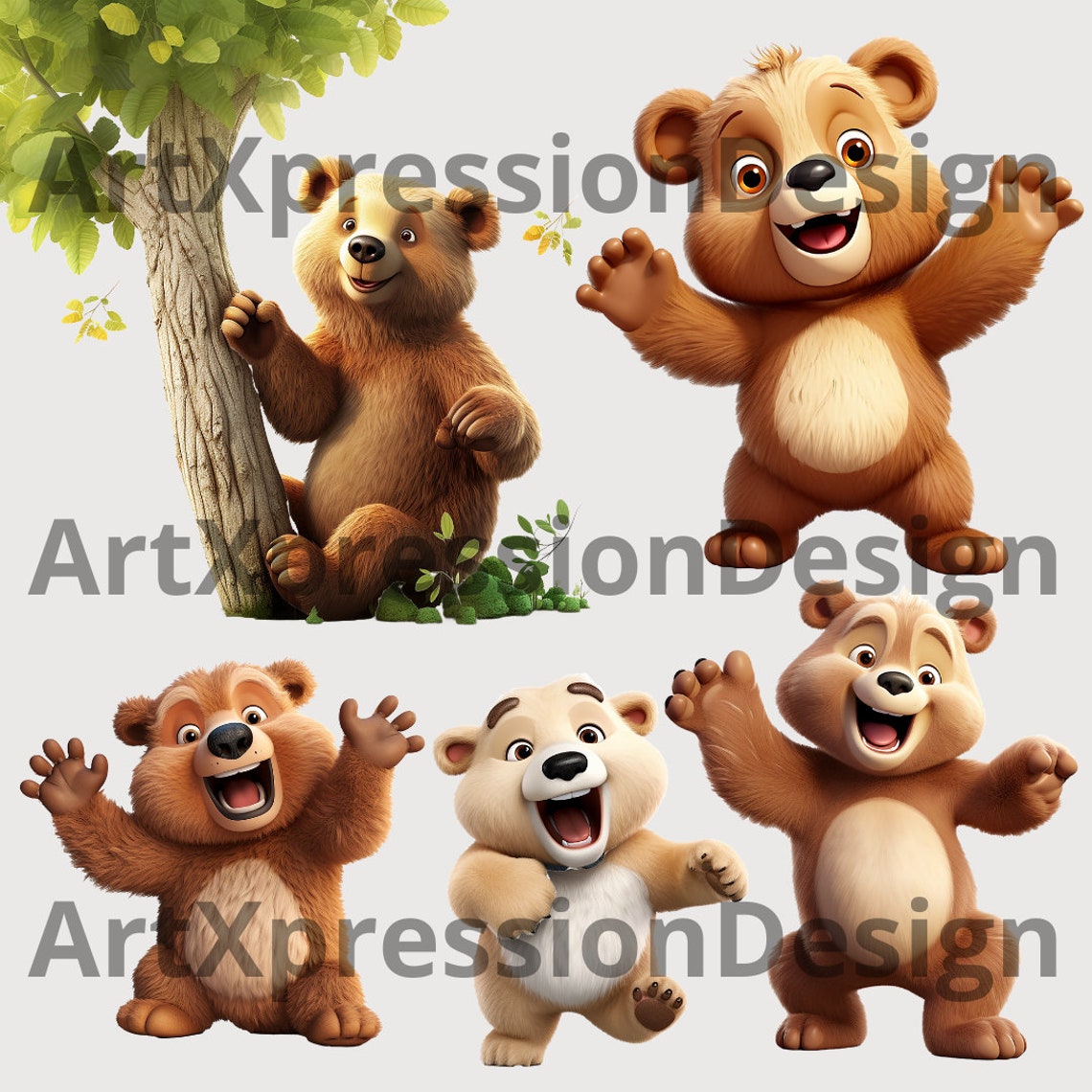 Bears Clipart Cute Cartoon Clipart, Bears Clipart Set, Bears Instant ...
