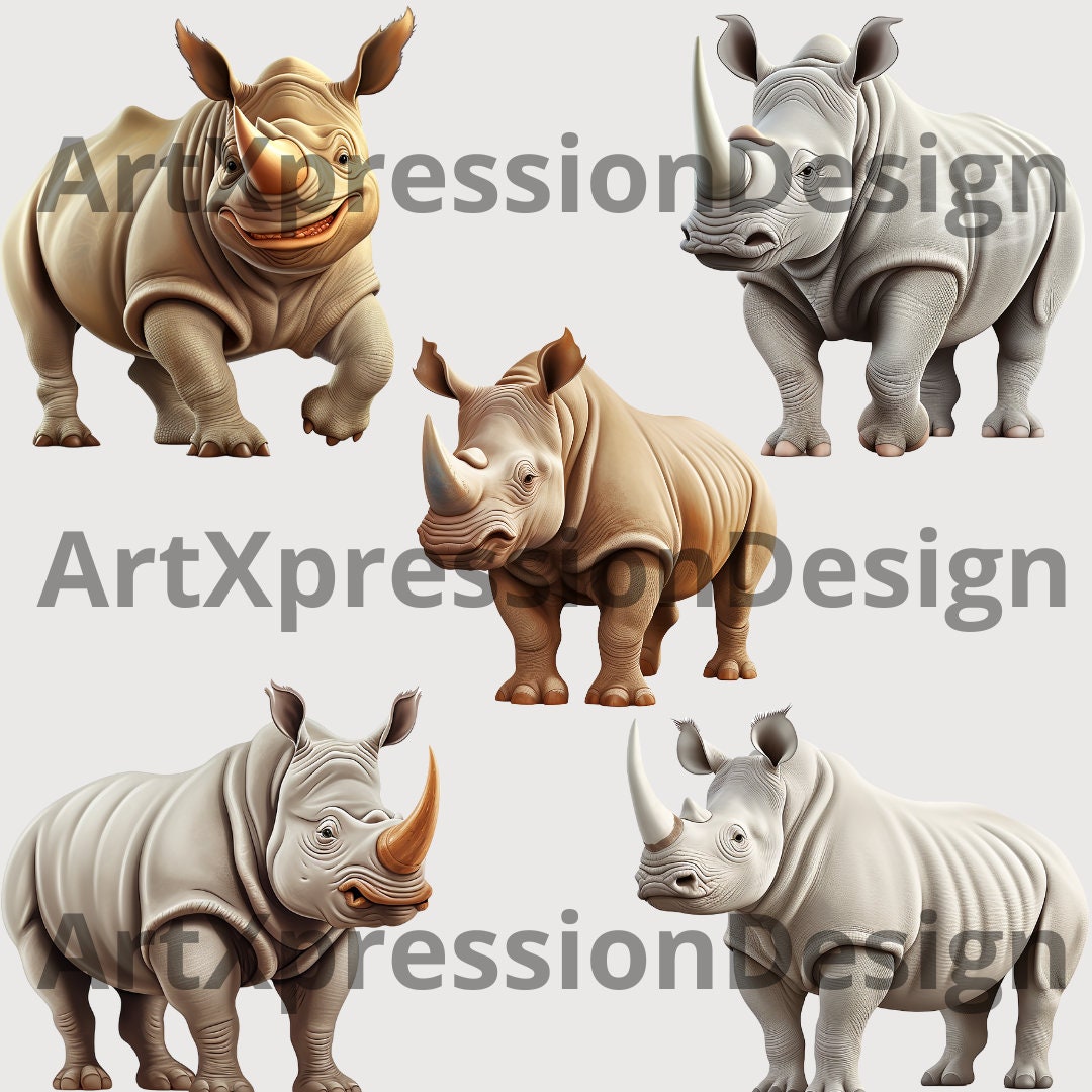 Rhinos Clipart - Cute Cartoon Clipart, Rhinos Clipart Set, Rhinos ...