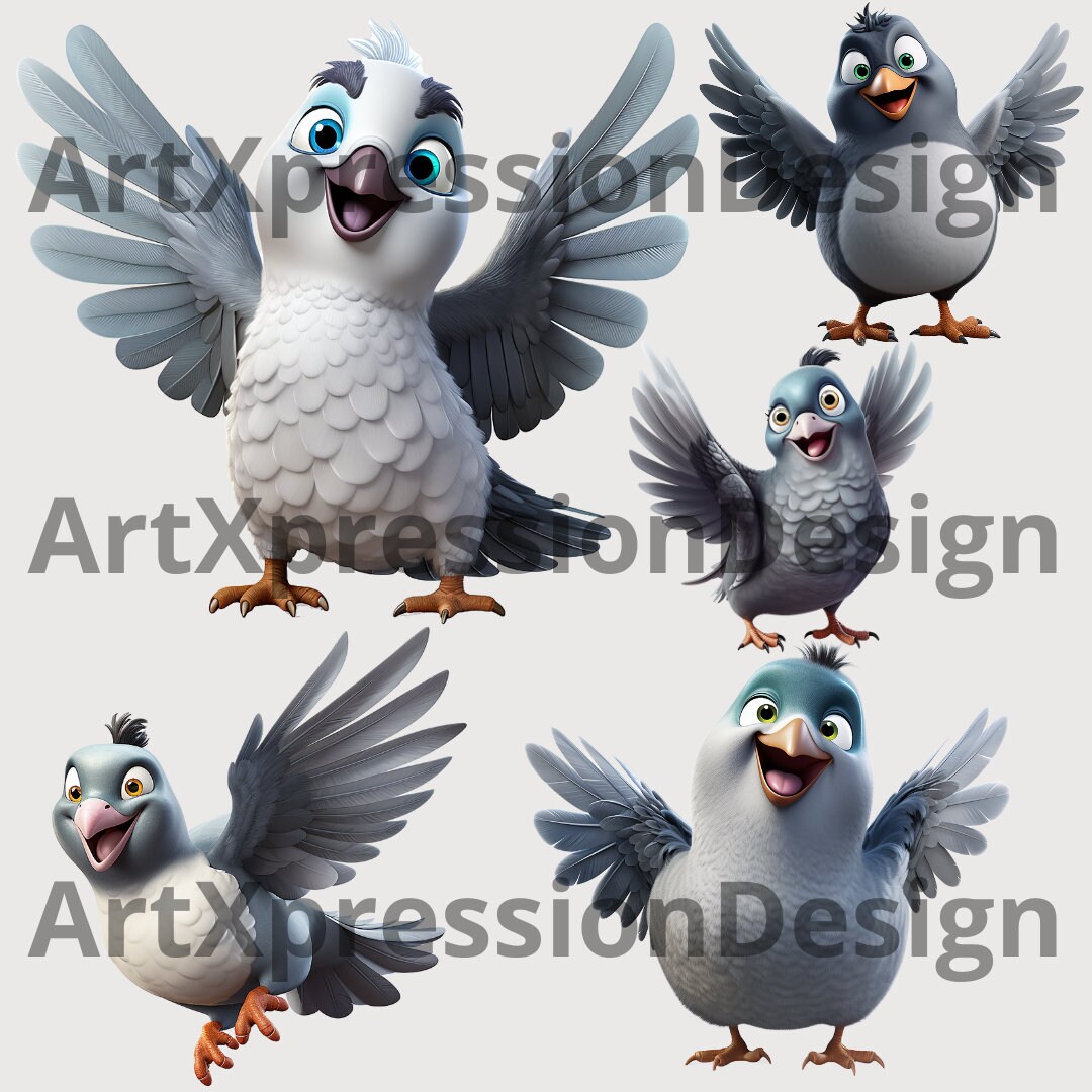Pigeons Clipart - Cute Cartoon Clipart, Pigeons Clipart Set, Pigeons ...