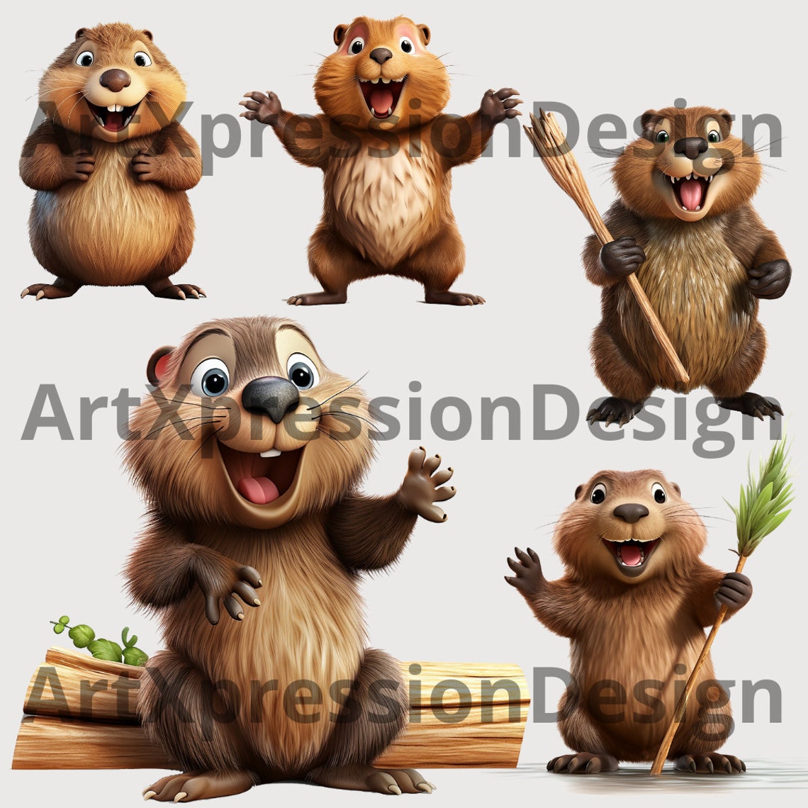 Beavers Clipart Cute Cartoon Clipart, Beavers Clipart Set, Beavers ...
