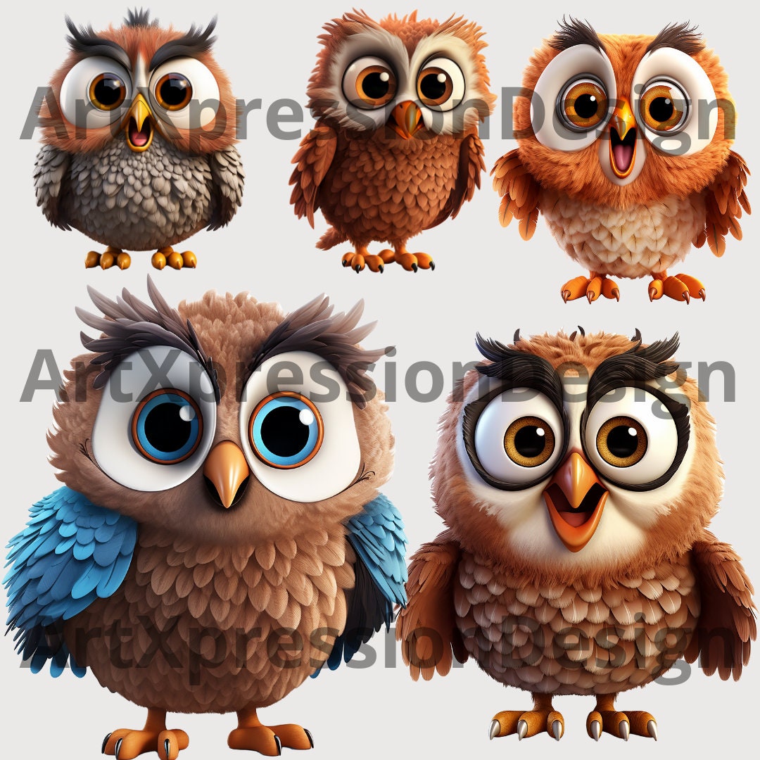Owls Clipart Cute Cartoon Clipart, Owls Clipart Set, Owls Instant ...