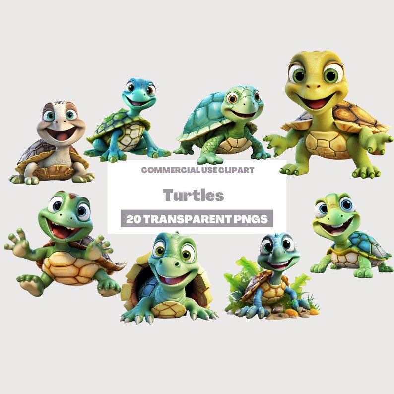 Sea Turtle Clipart - Cute Cartoon Clipart, Turtle Clipart Set, Turtle ...