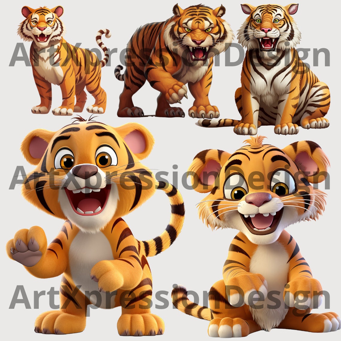 Tigers Clipart - Cute Cartoon Clipart, Tigers Clipart Set, Tigers ...