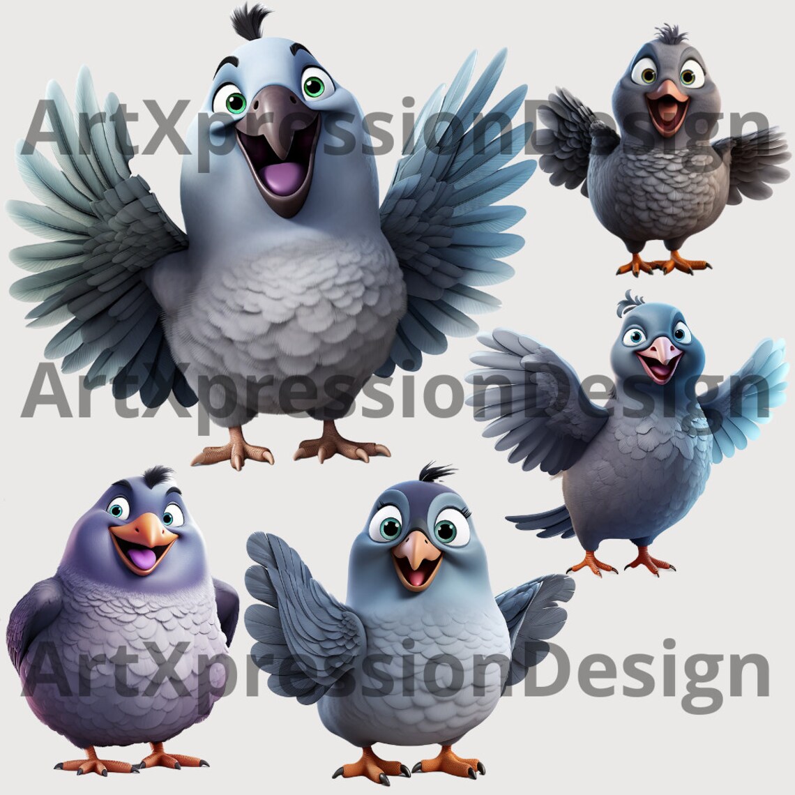 Pigeons Clipart - Cute Cartoon Clipart, Pigeons Clipart Set, Pigeons ...