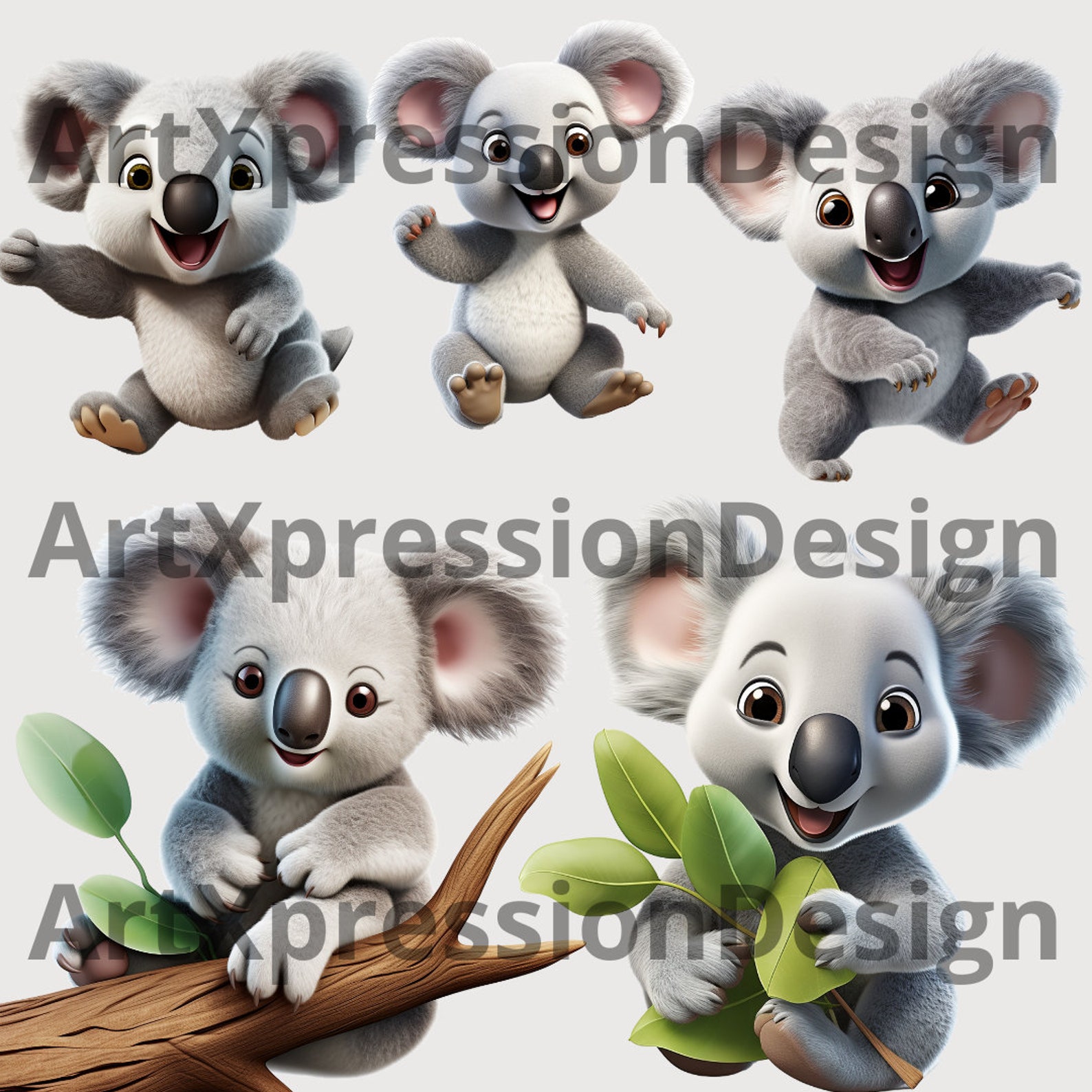 Koalas Clipart - Cute Cartoon Clipart, Koalas Clipart Set, Koalas ...