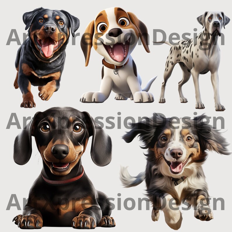 Dogs Clipart - Cute Cartoon Clipart, Dogs Clipart Set, Dogs - Instant ...