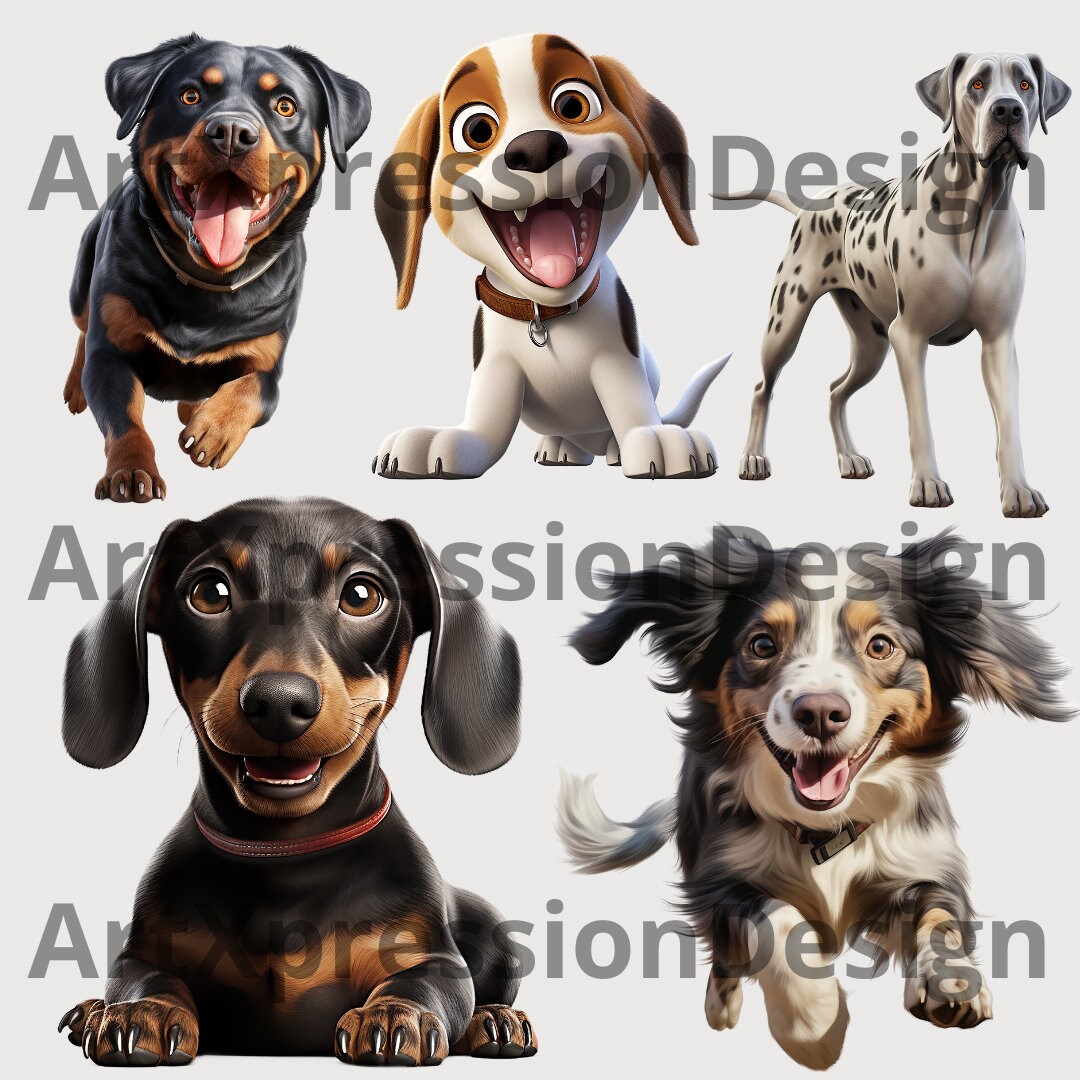 Dogs Clipart Cute Cartoon Clipart, Dogs Clipart Set, Dogs Instant ...