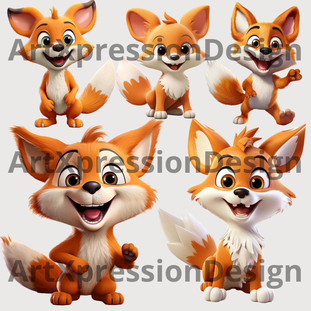 Foxes Clipart - Cute Cartoon Clipart, Foxes Clipart Set, Foxes ...