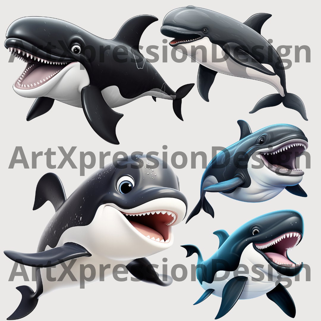 Whales Clipart - Cute Cartoon Clipart, Whales Clipart Set, Whales ...