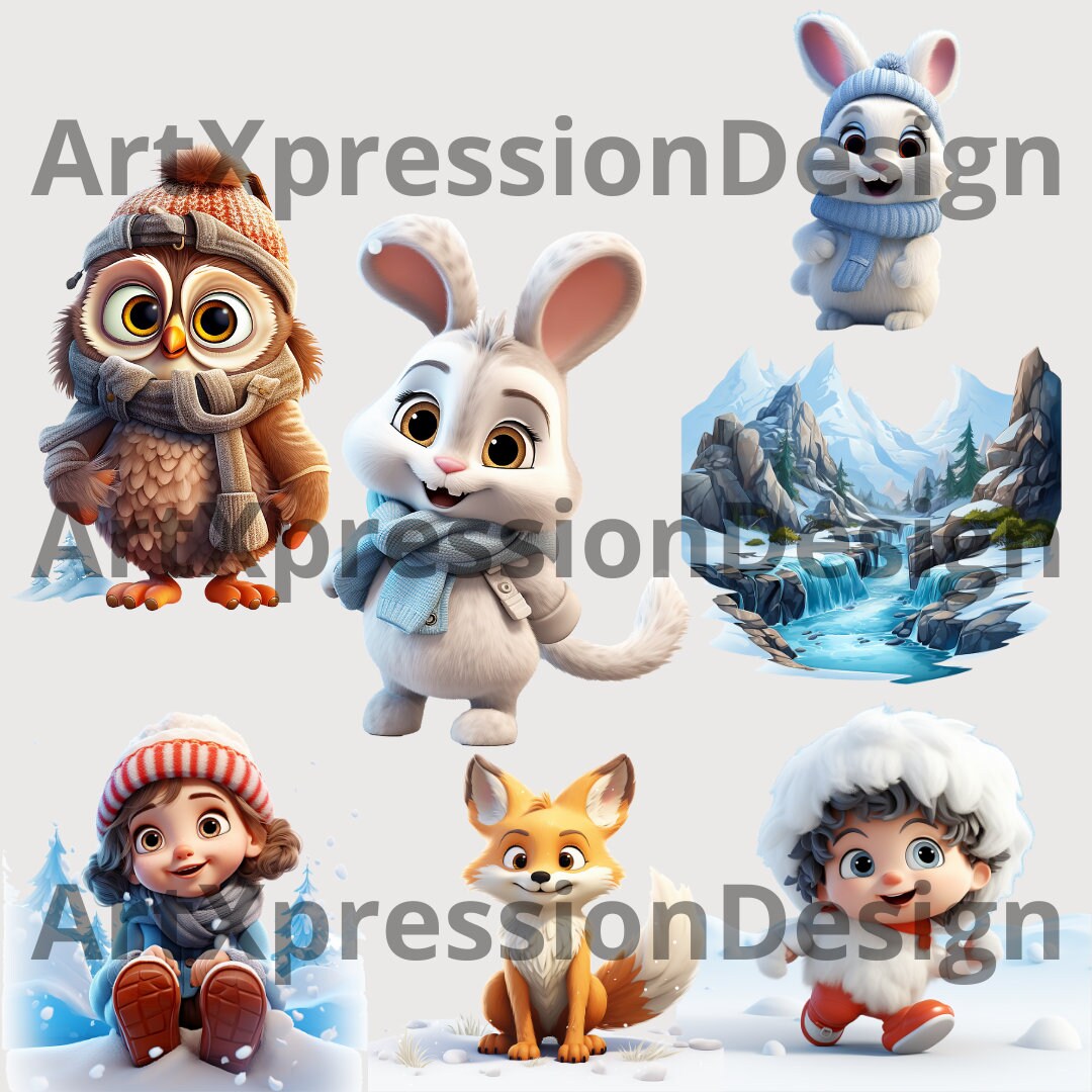 Winter Clipart Cute Cartoon Clipart Winter Clipart Set - Etsy