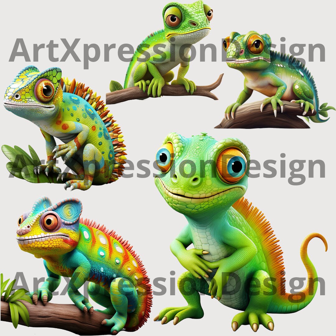 Chameleons Clipart Cute Cartoon Clipart, Chameleons Clipart Set ...