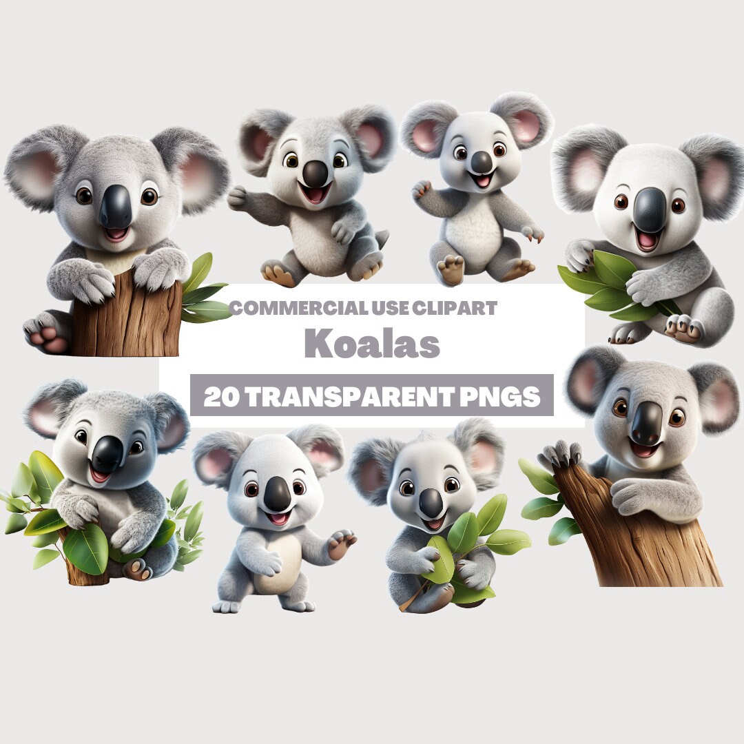 Koalas Clipart - Cute Cartoon Clipart, Koalas Clipart Set, Koalas ...