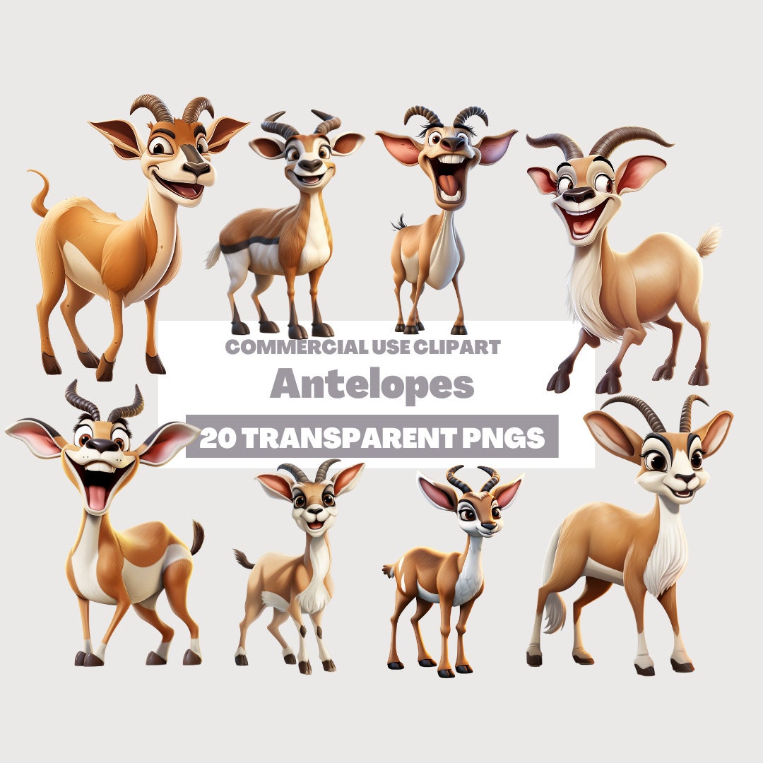 Antelopes Clipart Cute Cartoon Clipart, Antelopes Clipart Set ...