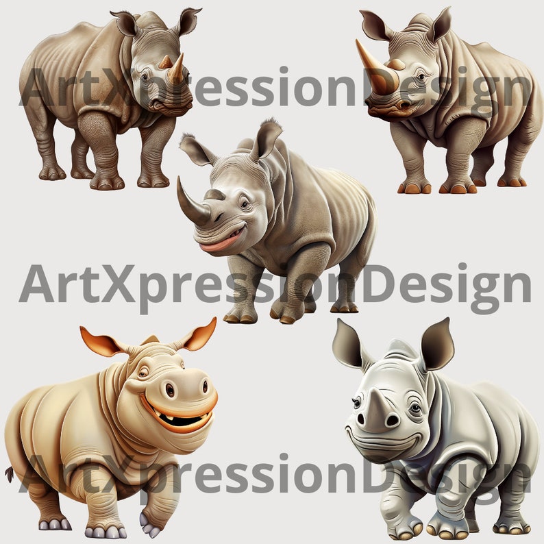 Rhinos Clipart - Cute Cartoon Clipart, Rhinos Clipart Set, Rhinos ...