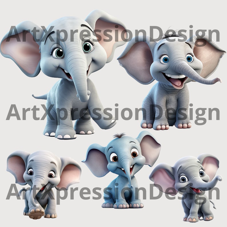 Elephants Clipart Cute Cartoon Clipart, Elephants Clipart Set ...