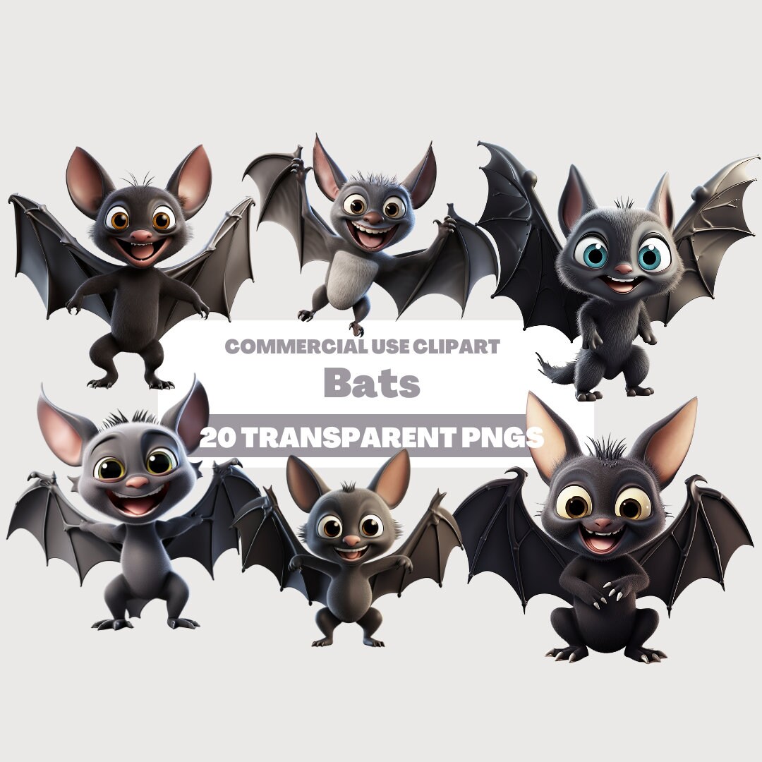 Bats Clipart - Cute Cartoon Clipart, Bats Clipart Set, Bats - Instant ...