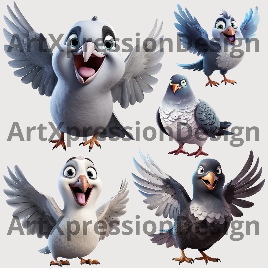 Pigeons Clipart Cute Cartoon Clipart, Pigeons Clipart Set, Pigeons ...