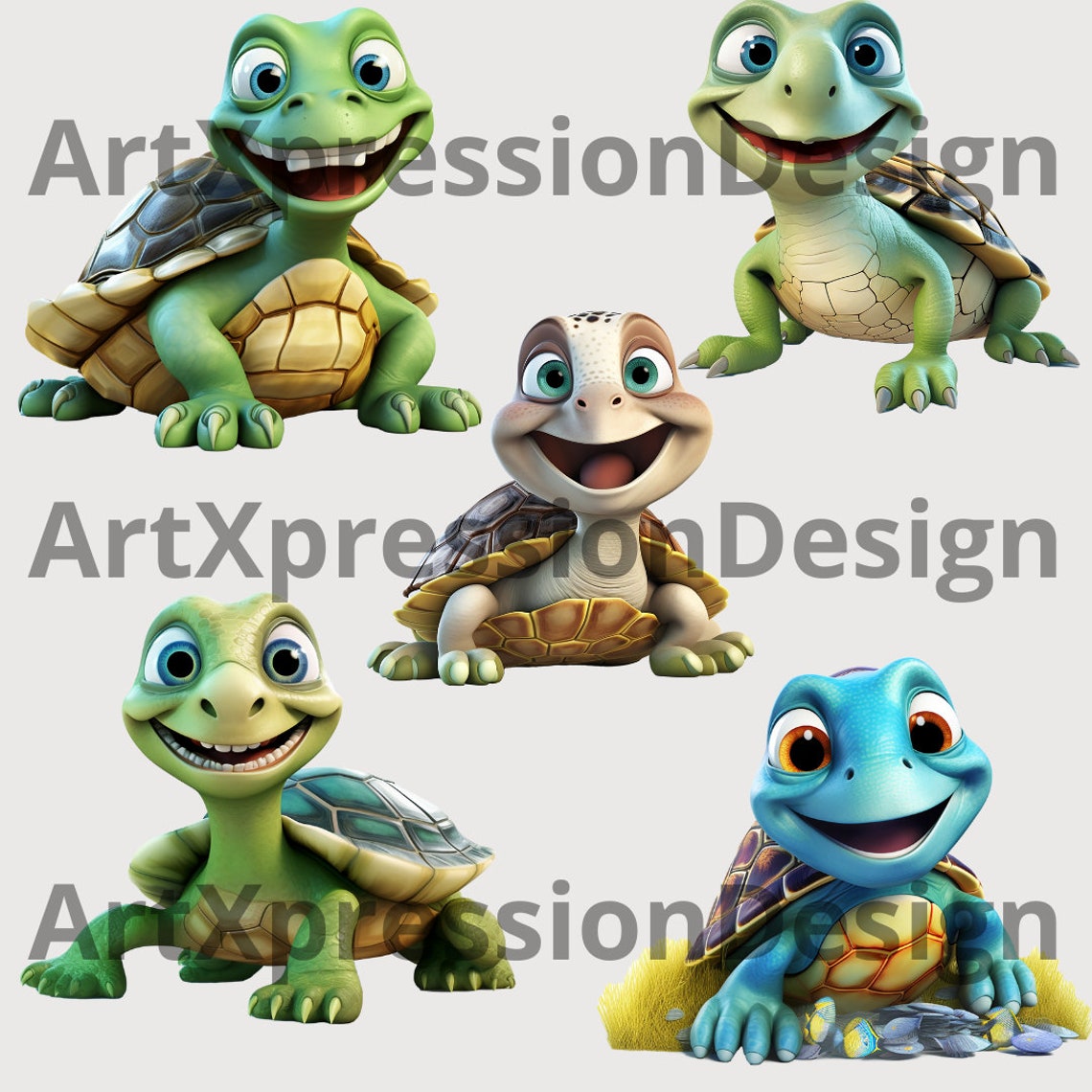 Sea Turtle Clipart Cute Cartoon Clipart, Turtle Clipart Set, Turtle ...