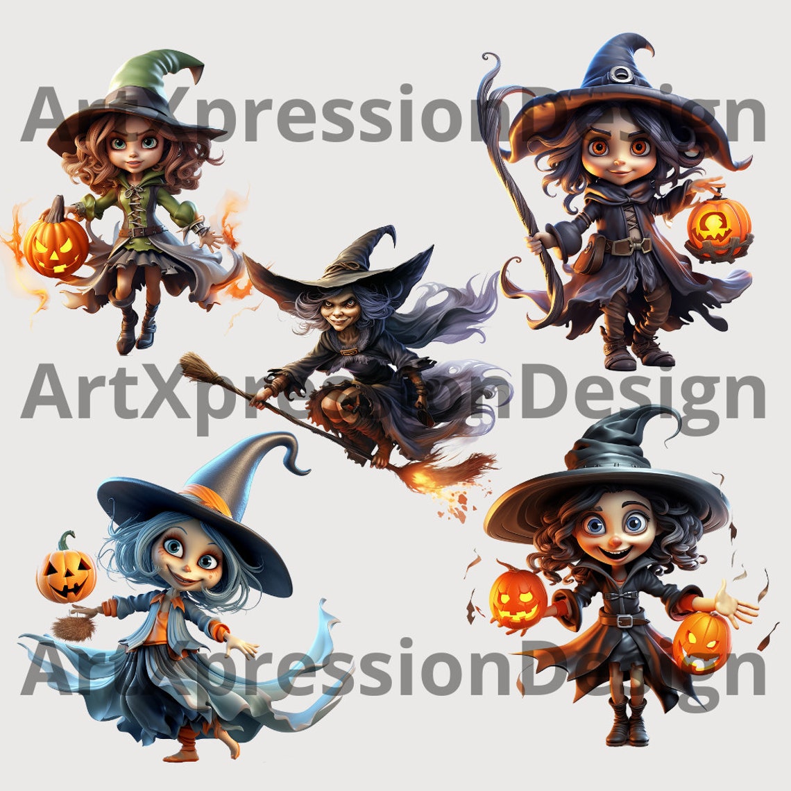 Halloween Witches Clipart Cute Witches Clip Art, Halloween Clipart Set ...