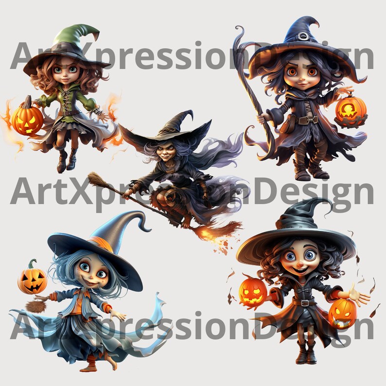 Halloween Witches Clipart Cute Witches Clip Art, Halloween Clipart Set ...