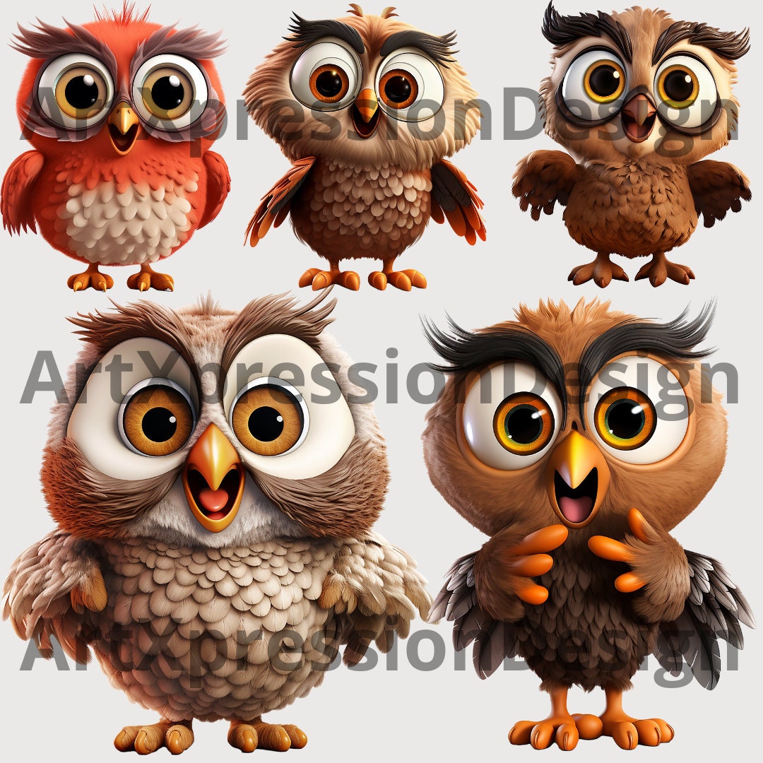 Owls Clipart Cute Cartoon Clipart, Owls Clipart Set, Owls Instant ...
