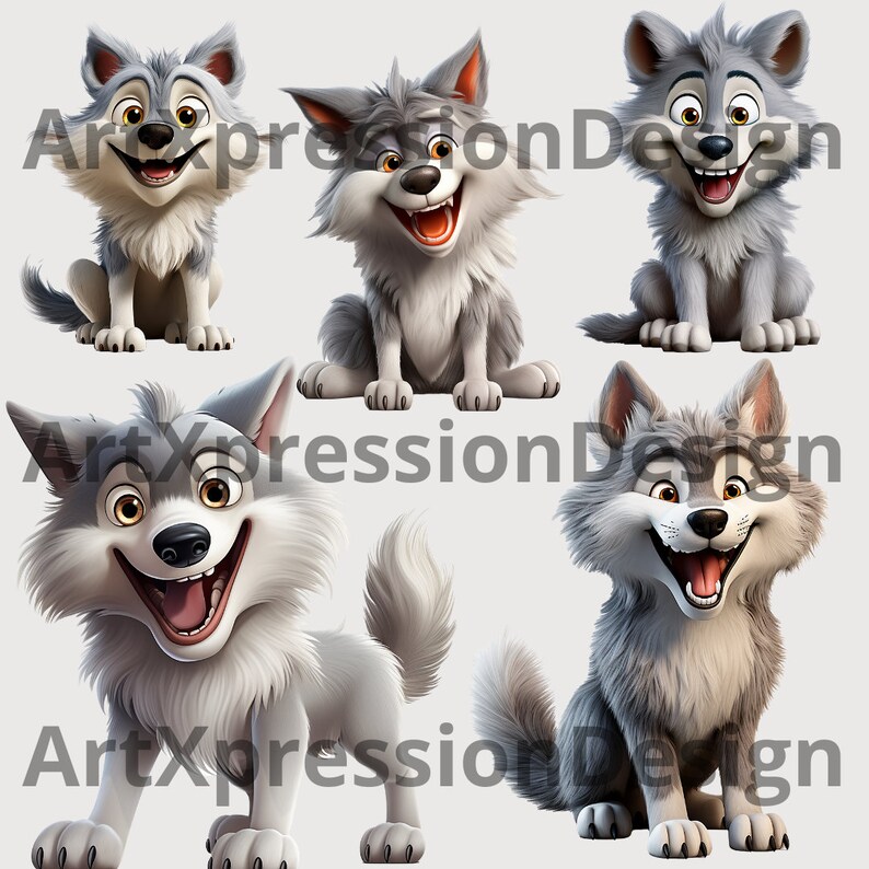 Wolf Clipart - Cute Cartoon Clipart, Wolves Clipart Set, Wolves ...
