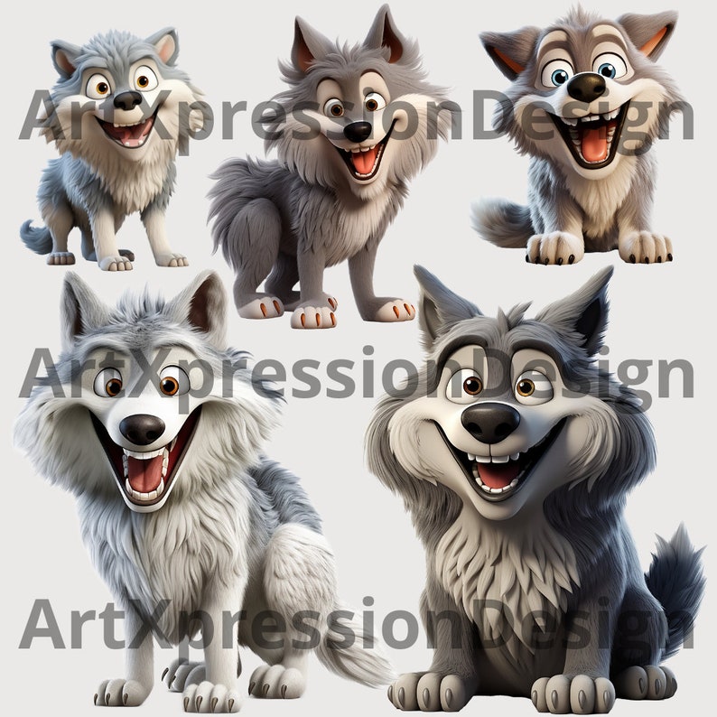 Wolf Clipart Cute Cartoon Clipart Wolves Clipart Set - Etsy