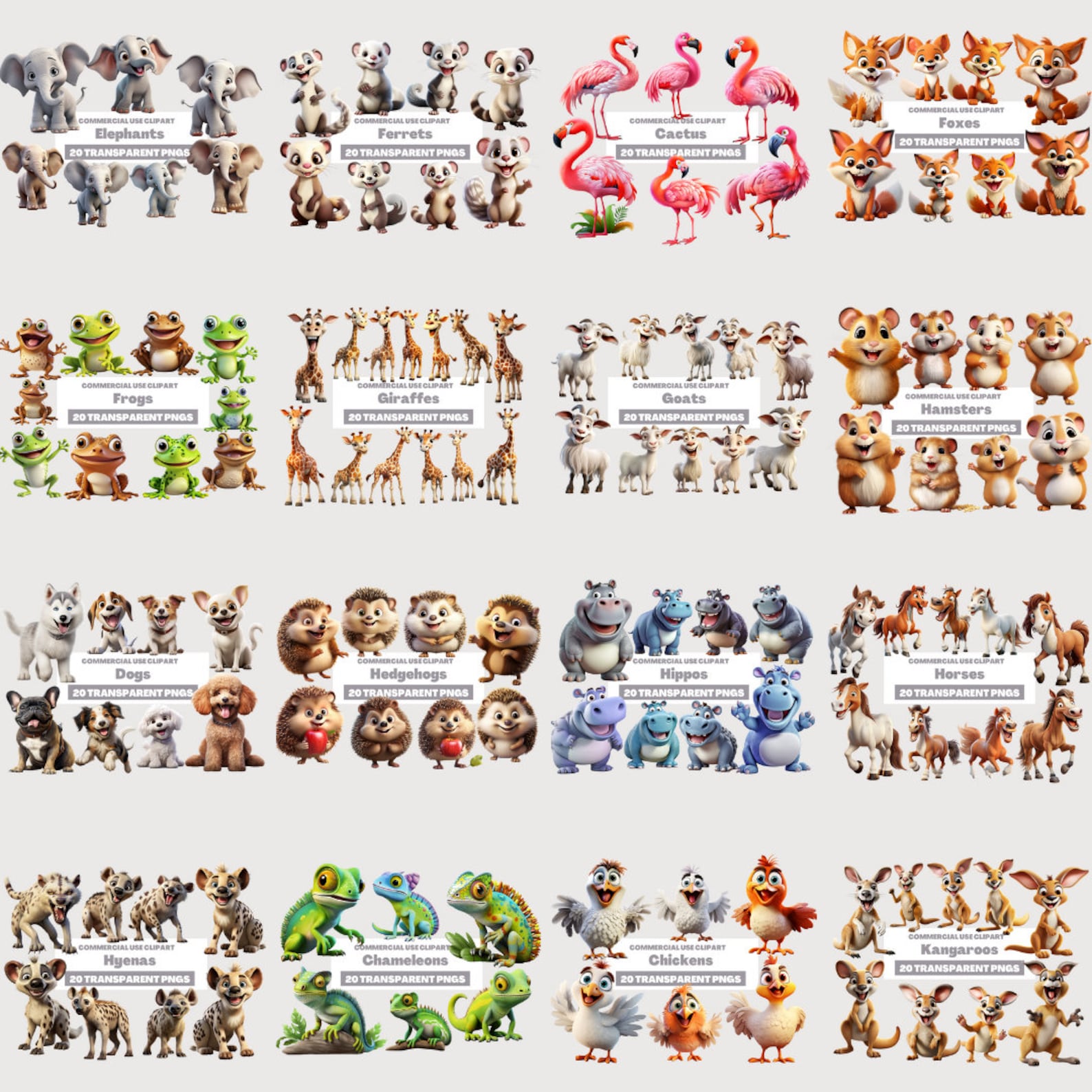 Animals Megapack Clipart Cute Cartoon Clipart, Mega Bundle, Animals Set ...